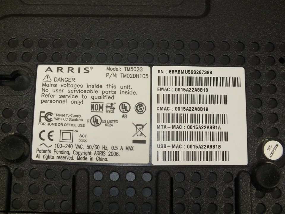 ARRIS Touchstone Telephoney Cable Modem TM502G W/ AC Power Cable **READ ...