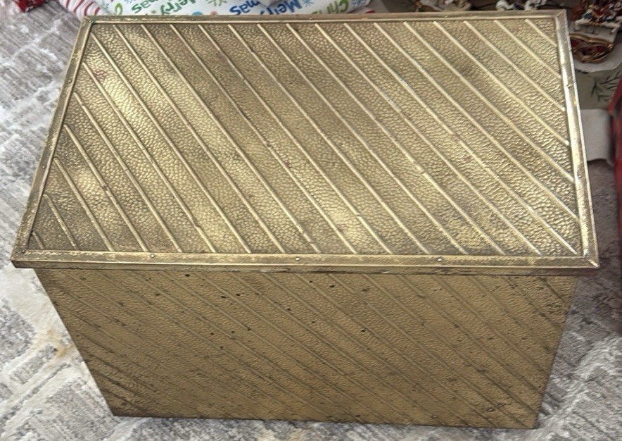 Vintage Brass Wrapped Firewood Kindling Storage Box 20” x 13” x 13.75 ...