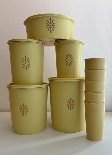 Tupperware Harvest Gold 4 Canisters & Lids, Biscuit No Lid, 5 Cups ...