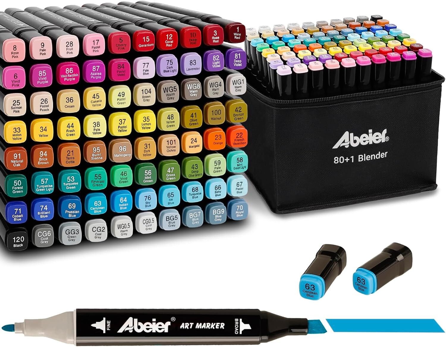 ABEIER 80 Colors Based Markers, Dual Tip Drawing Markers Set, plus 1 Col