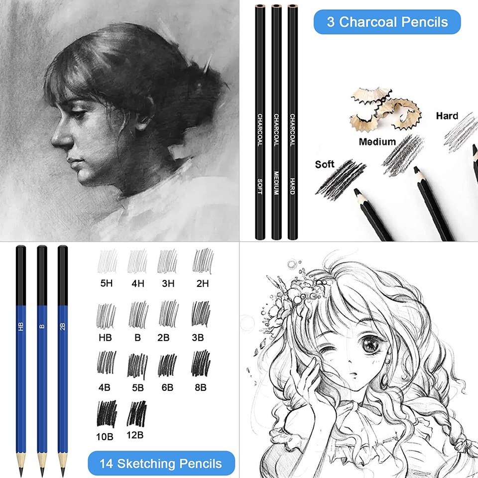 83 pcs Professional Drawing Artist Kit Set Pencils and Sketch Charcoal ...