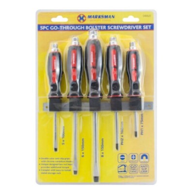 SET OF 5 GO THROUGH SLOTTED CROSS POINT SCREWDRIVER SET MAGNETIC HEX ...
