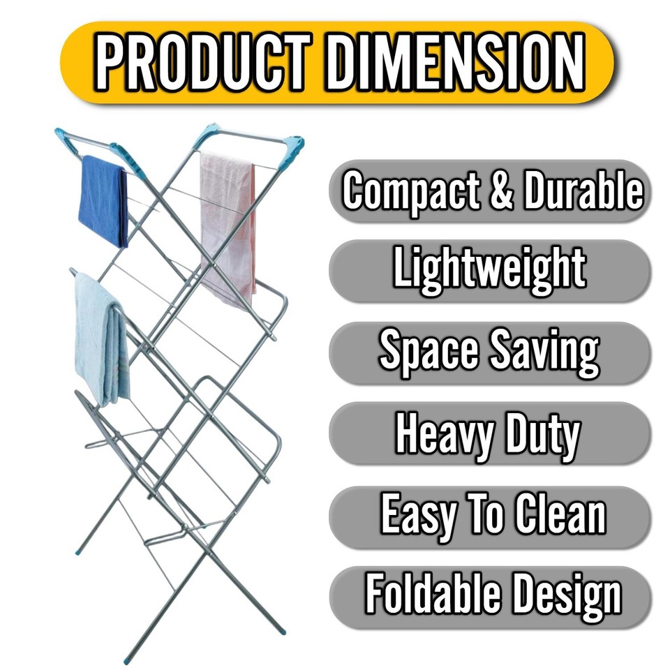 AQUA GREY FOLDING CLOTHES AIRER HORSE INDOOR-OUTDOOR WASHING RACK (3 ...