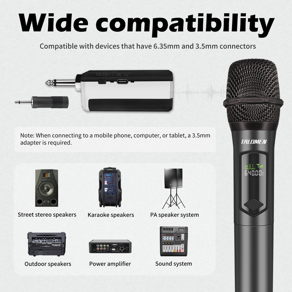 Talomen, 2 * Wireless Microphone, Rechargable, 50M, KARAOKE, DJ, SPEECH, K60-2 | eBay UK