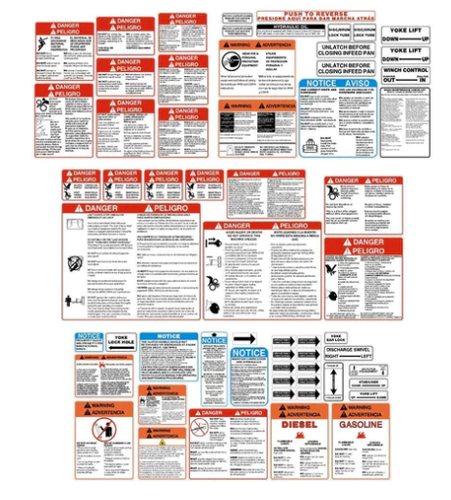 BANDIT WOOD CHIPPER WARNING & SAFETY DECAL KIT ENGLISH & SPANISH 150 ...