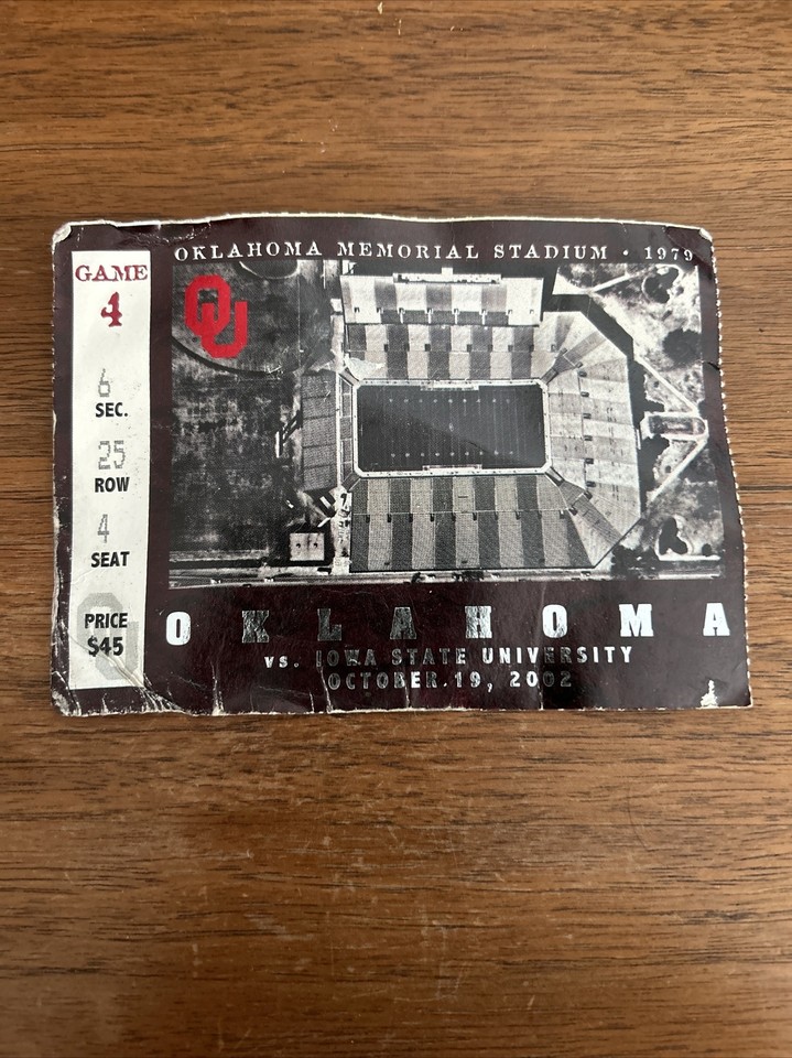 Oklahoma Sooners Iowa State Football Ticket Stub 10/19 2002 Griffin TD ...