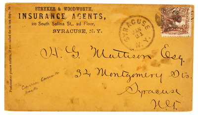 Syracuse, NY. CDS, Cork ties 2c #113 on 1870 Ad Cover. Syracuse Carrier ...