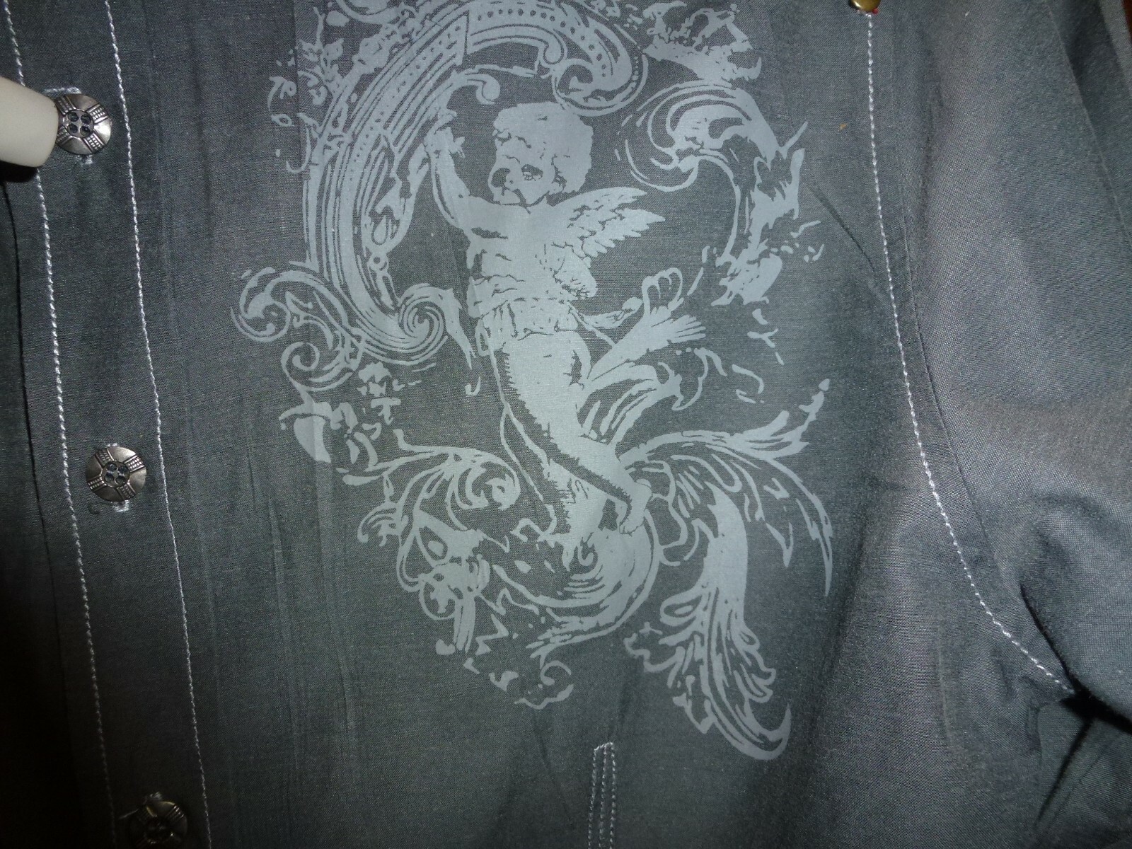 191 Unlimited Men's Gray Long Sleeve Button Up Cherub… - Gem