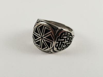 Stainless Steel Vehmic court symbol biker ring viking runes | eBay