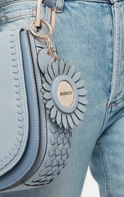 MIMCO Joyful Bloom Leather Blue Keyring Bag CHARM Tassel + Dust Bag new ...