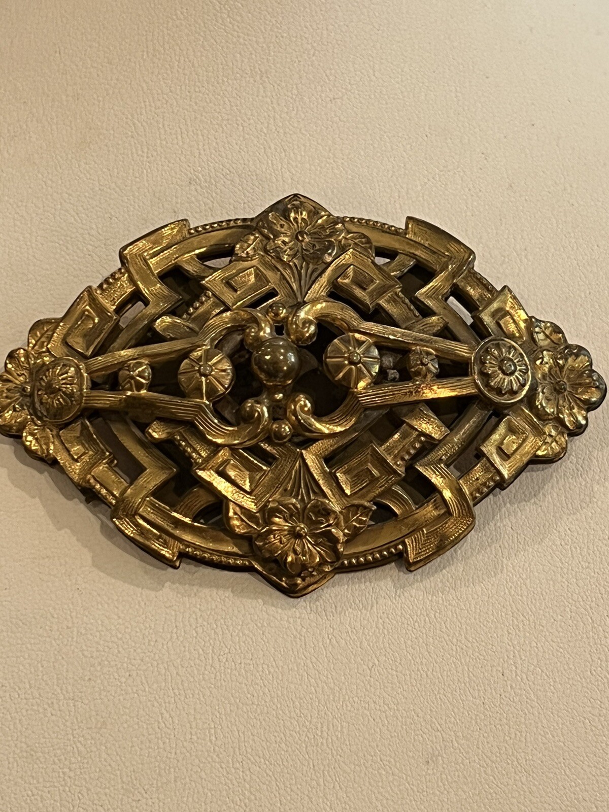 Antique Victorian Gold Plated Large Pin Brooch Raised… - Gem