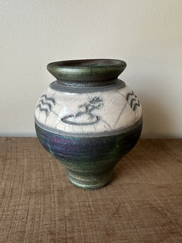 Ben Diller Raku Volcanoes Fire Petroglyph Art Pottery Vase 5” | eBay