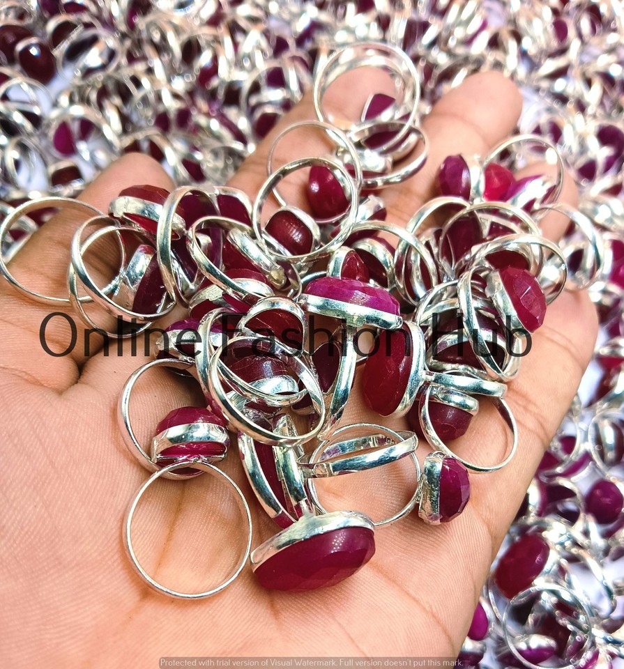 Pink Faceted Onyx Gemstone Rings Lot 925 Sterling Silver Plated ...