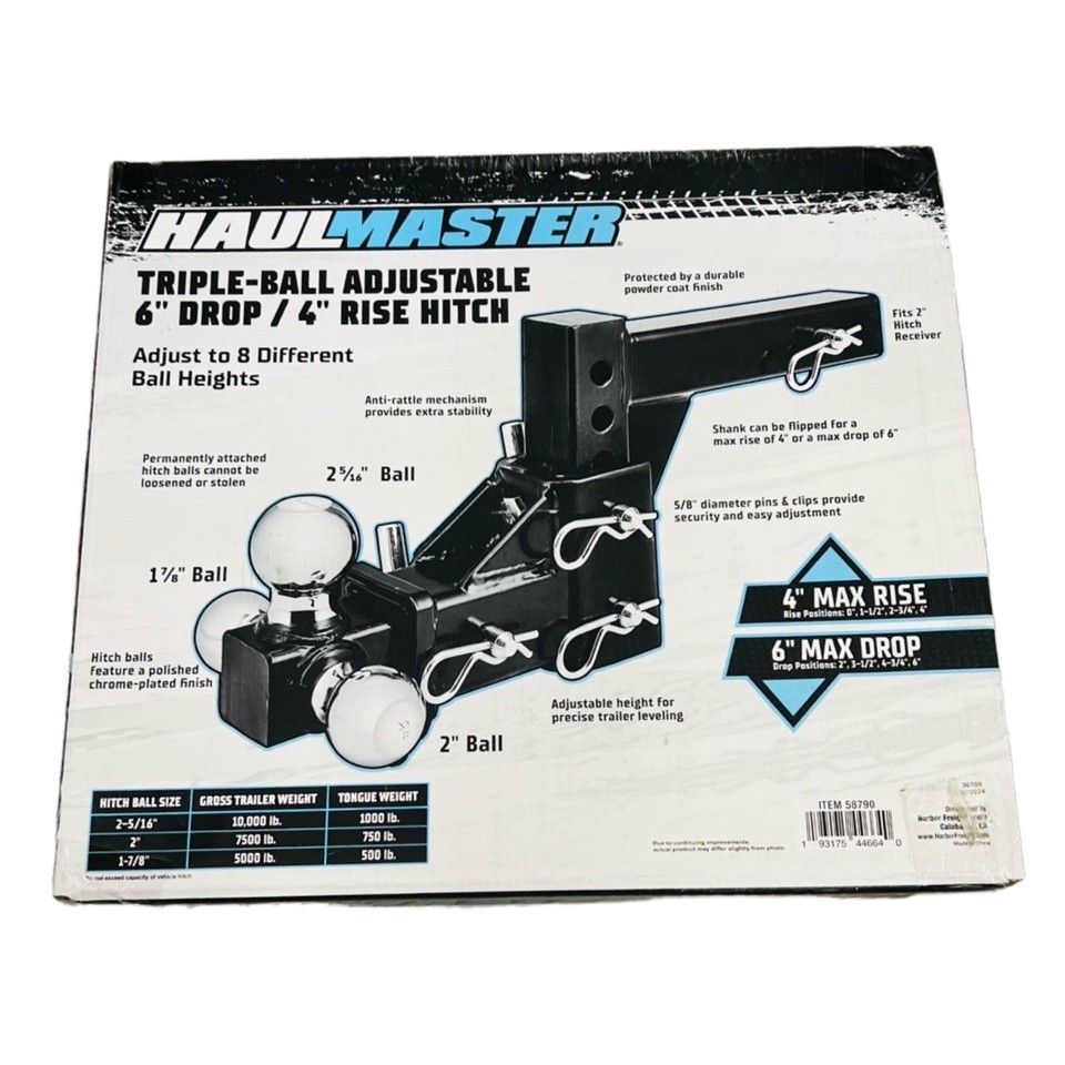 HAUL-MASTER Triple-Ball Mount Adjustable 6 in. Drop/ 4 in. Rise Hitch ...