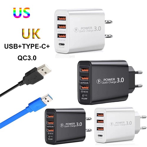 US Fast Charger Adapter Multi-Port Quick Charge Wall Charger USB+TYPE-C ...
