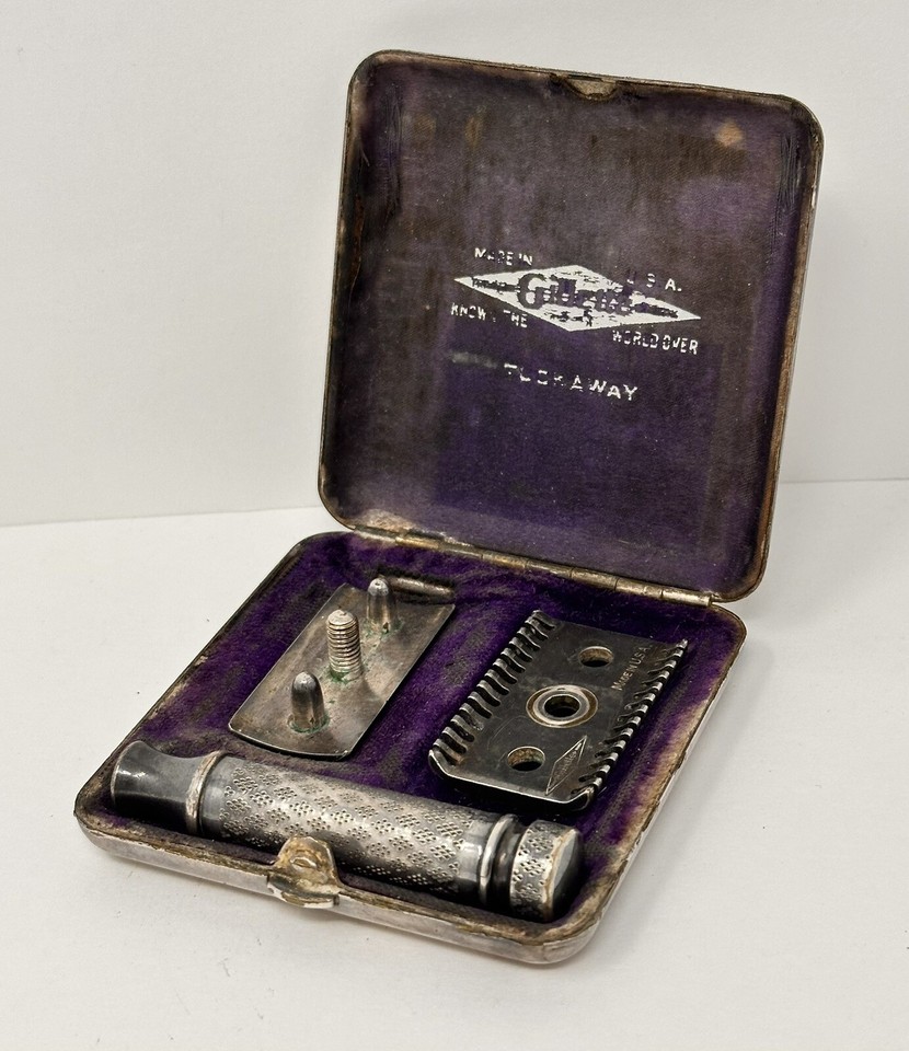 Vintage Rare 1920’s Gillette Tuckaway Silver 3 Piece Safety Razor With ...