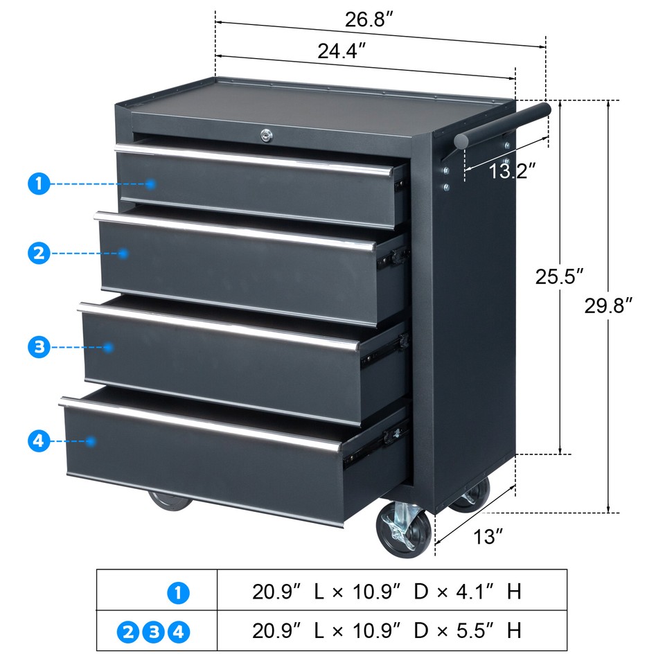 Large Mobile Tool Cabinet 9 Drawers Rolling Tool Chest with Wheels for ...