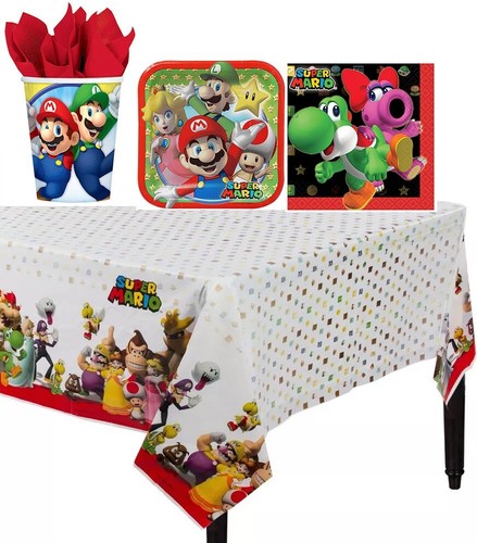 Super Mario Brothers Birthday Party Pack of 33~TableCover, Cups, Plates ...