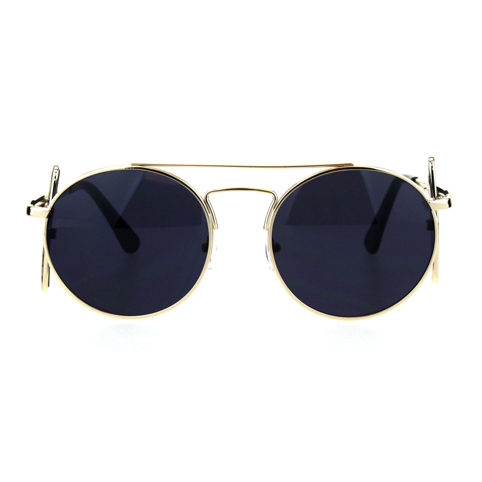 Mens Pimp Side Visor Round Circle Color Lens Metal Rim Sunglasses | eBay