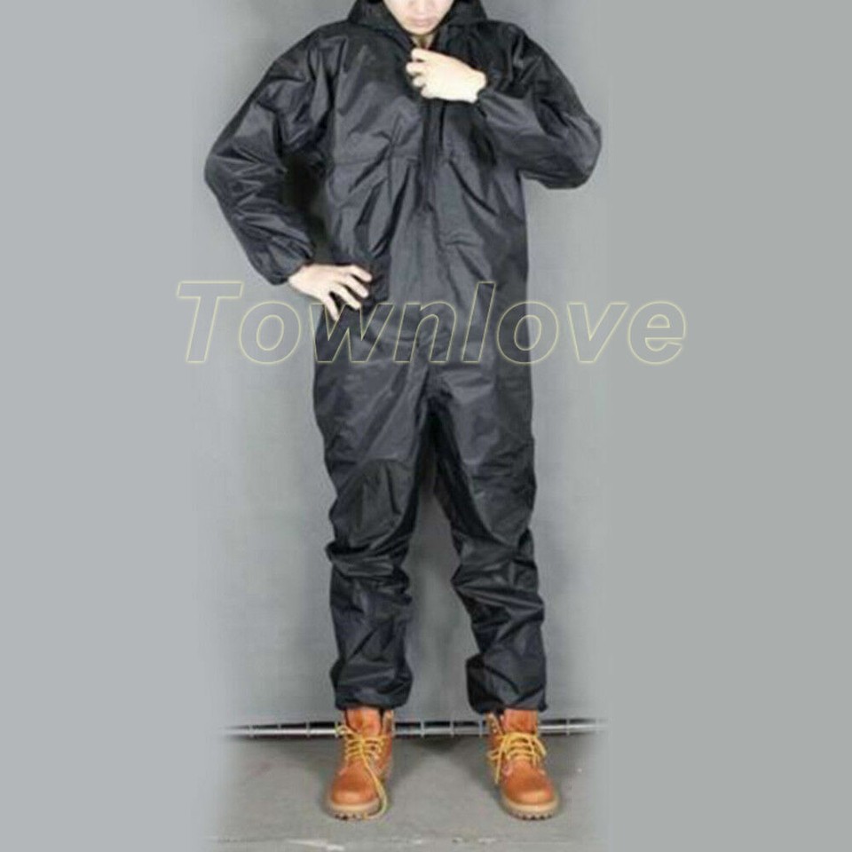 Black Rainsuit Waterproof Storm Jumpsuit Overalls Mens Women Coat One ...