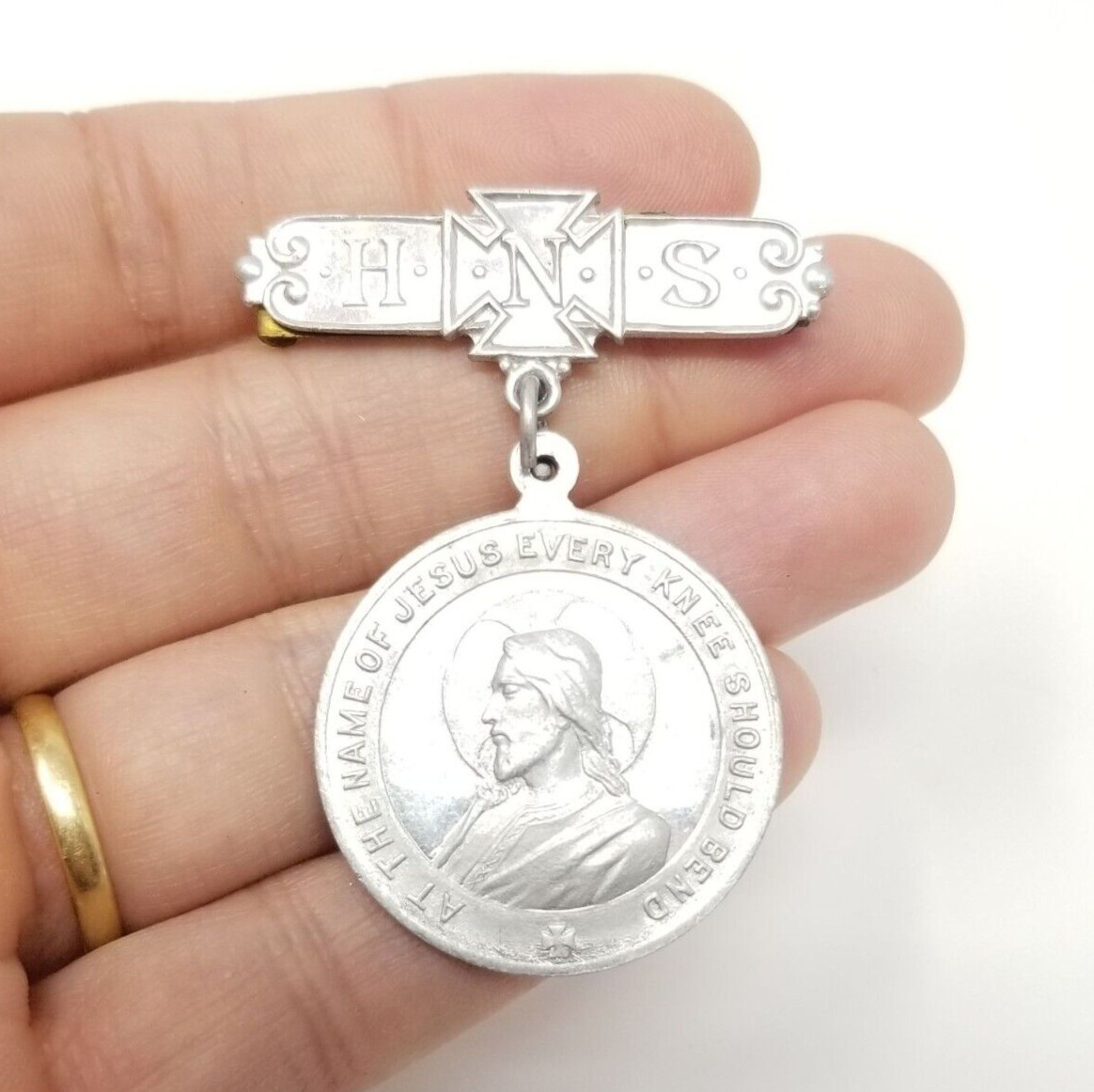 Vintage HNS Jesus Brooch Lapel Pin, Silver Tone, Reli… - Gem