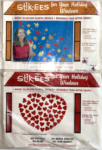 NEW Vintage Stik-EES Decals Window Clings Lot of 2 Sets HEARTS, AUTUMN ...