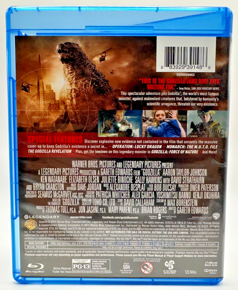Godzilla Blu-Ray 2014 Elizabeth Olsen Ken Watanabe KG JD | eBay