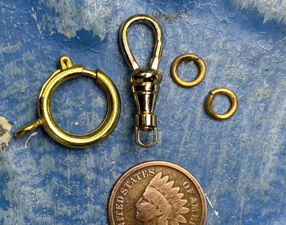 1 Set Gold Tone Spring Ring & Swivel Clip w Jump Rings. Clasps | eBay