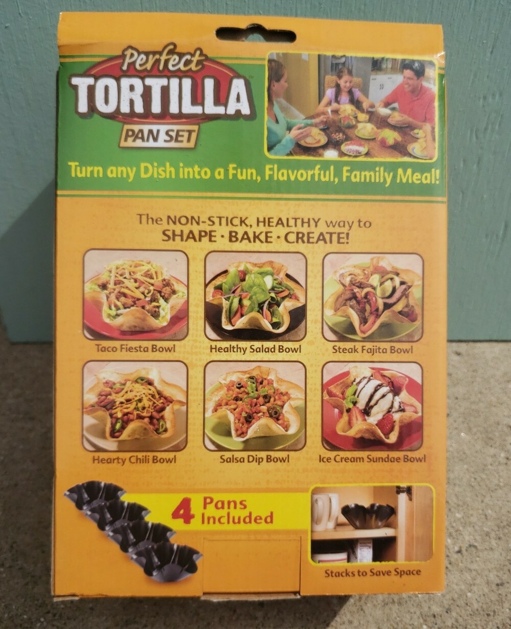 Perfect Tortilla Pan Set 4 Pans Non Stick Taco Shell Molds Baked Not ...