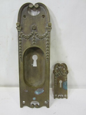 Antique Brass Recessed Pocket Door Handle & Matching Escutcheon | eBay