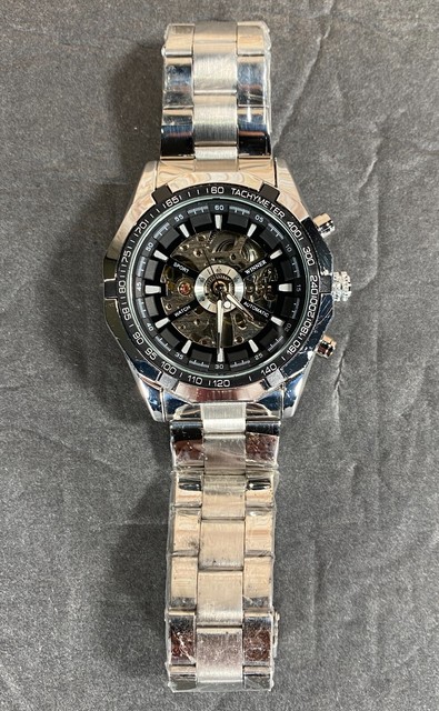 Winner TM340 Men's Silver Stainless Steel Analog Automatic Black Dial ...