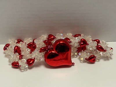 Mardi Gras Clear Stones & Red Hearts Beads Medallion Necklace Parade ...
