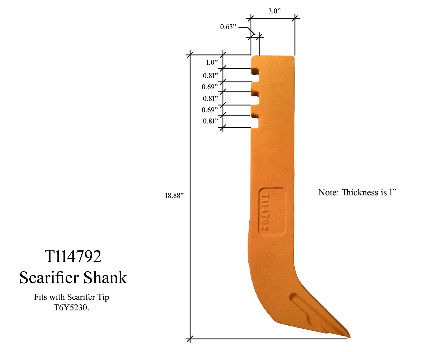 4 Scarifier Shanks & Tips, Fits Many John Deere Motor Graders- T114792 ...