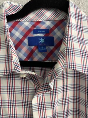 Egara Mens Red White Blue w/checkered Cuff Design Dress Shirt SIZE XL ...