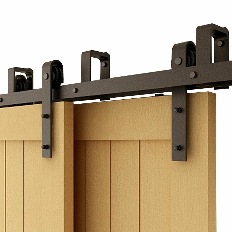 6/6.6/8FT Bypass Sliding Barn Door Hardware Kit Double Door Closet ...
