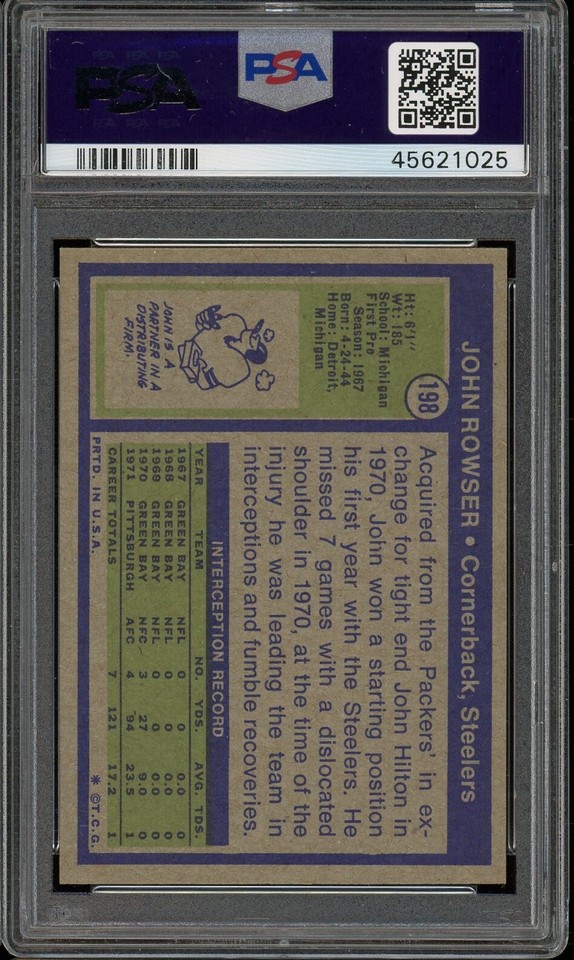 1972 Topps Football #198 John Rowser PSA 8 | eBay