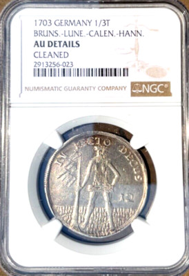 1703 German States Brunswick Luneburg Wildman 1/3 Taler, 12 MG NGC AU ...
