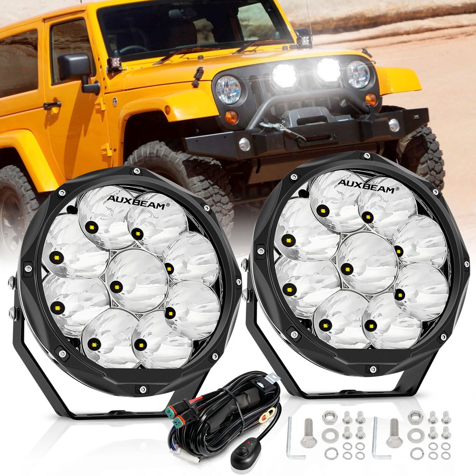 AUXBEAM 7 Inch Round LED Work Light Bar Pods Driving Fog Headlight Off ...
