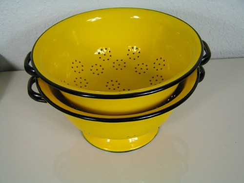 Vintage MCM 60s Yellow Enamelware Colander Strainer Made in Poland | eBay