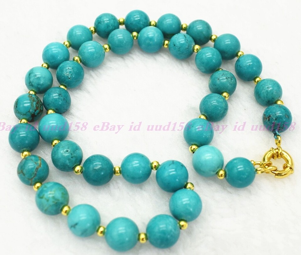 Natural Blue Turquoise Round Gemstone 6/8/10mm Beads Knotted Necklace ...