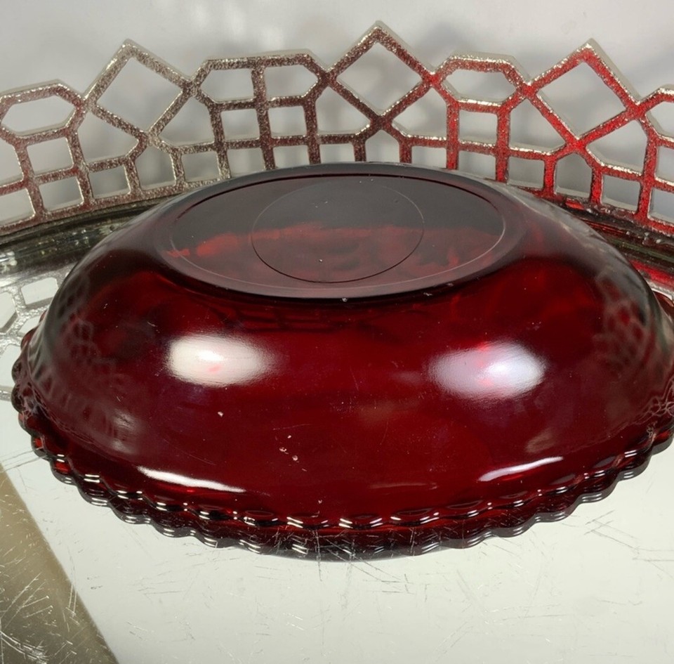 Vintage Oval Rub Red Ruffle Edge Serving Bowl Glass 8 1/2 in Tiny Mark #09 | eBay