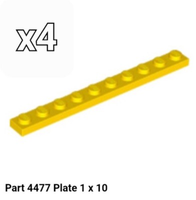 4477 LEGO NEW Part YELLOW (x4) Yellow Plate 1x10 447724 6078095 6079138 ...