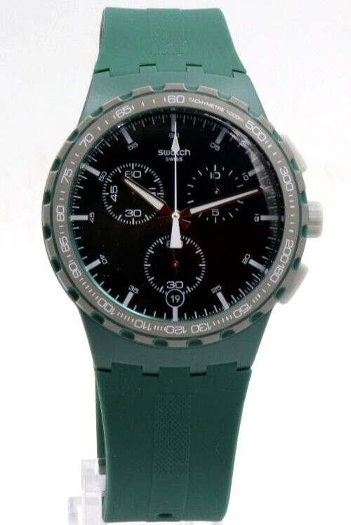 New Swiss Swatch Originals RACING ROAR Green Silicone Chrono Watch 42mm ...