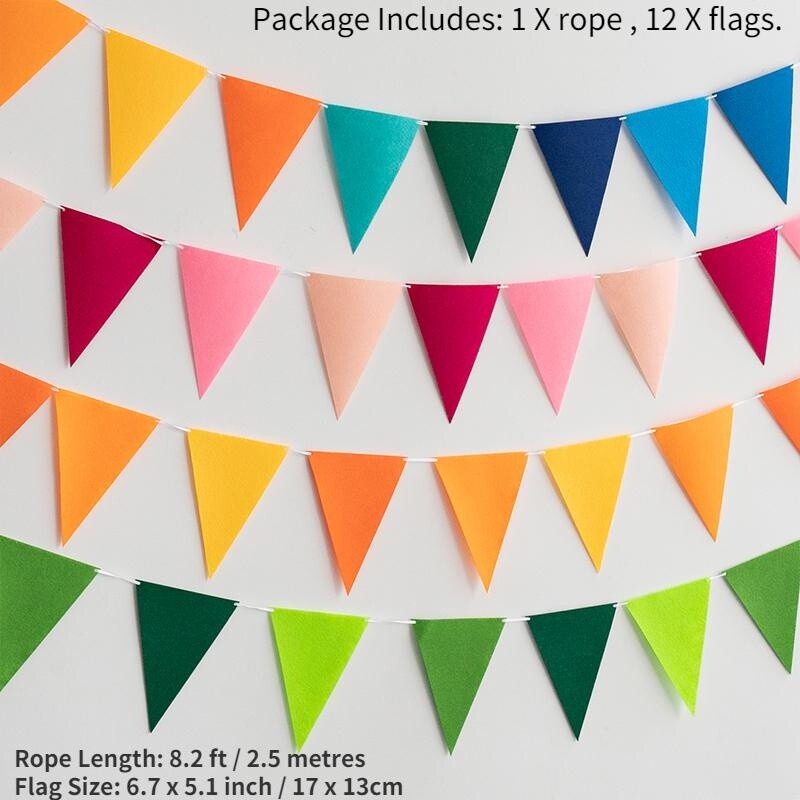 8.2ft 12Pcs Triangle Flags Felt Pendant Banner Birthday Party Festival ...
