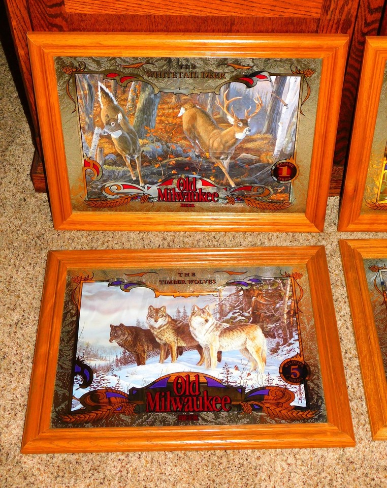 Complete Set Of (8) OLD MILWAUKEE Wildlife Hunting BEER MIRRORS The ...