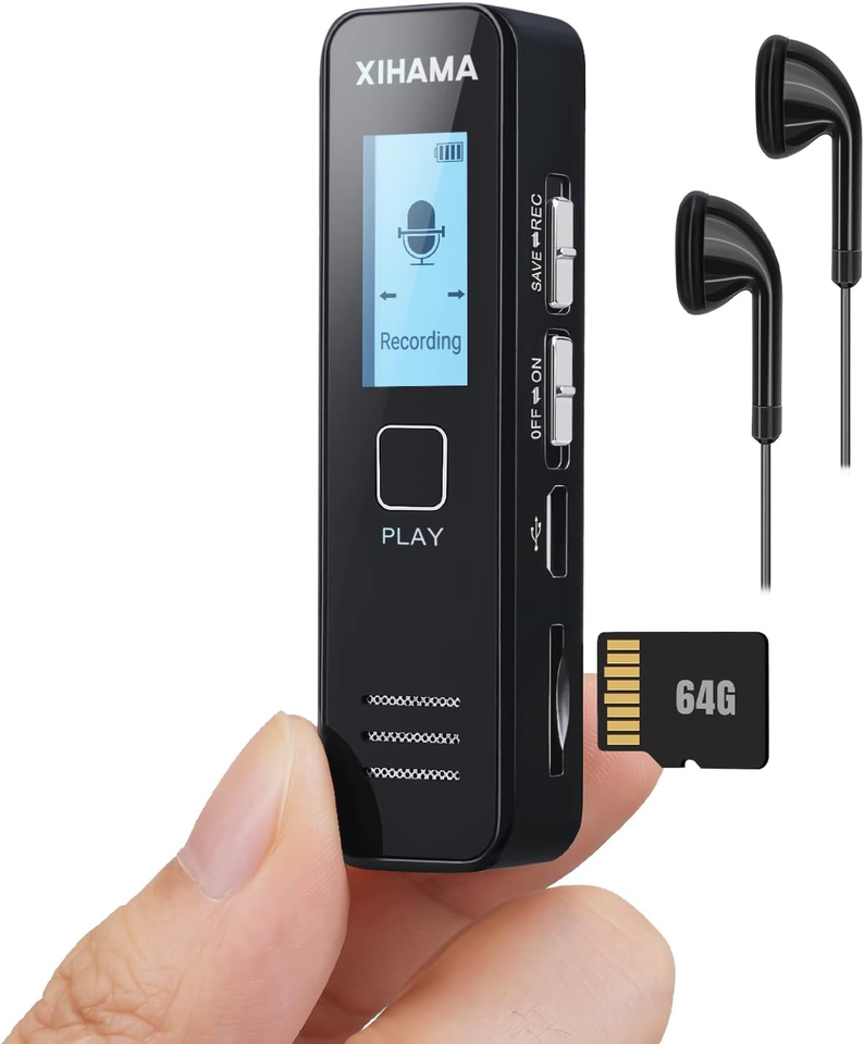 64GB Mini Voice Recorder, Digtal Voice Recorder Spy Hidden Pocket Tape ...
