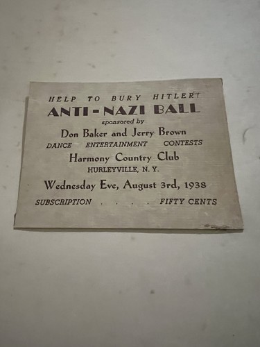 1938 Anti-Hitler World War Two Benefit Ticket Stub Anti-Nazi Ball ...