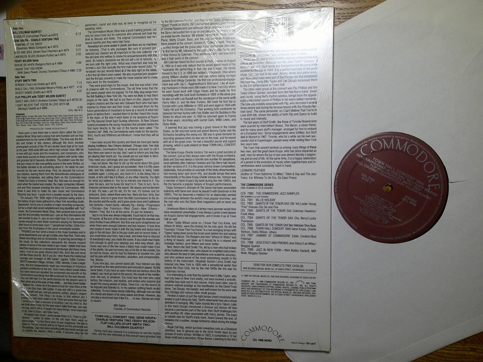 COMMODORE LP RECORD /TOWN HALL CONCERT 1945/KRUPA,VENTURA,WILSON ...