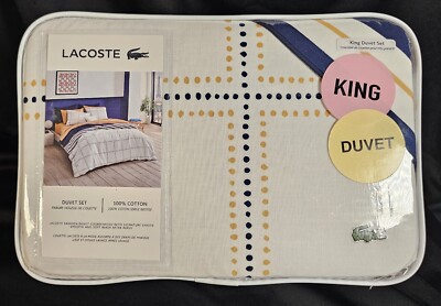 Lacoste "Splash" White King Duvet Cover, 2 Shams Grid Stripe Cotton ...