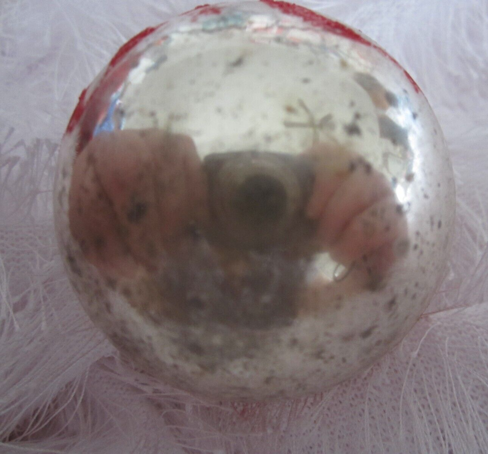 Vintage SILVER with Red Candy Cane GLASS ROUND BALL 1.5" ORNAMENT ...